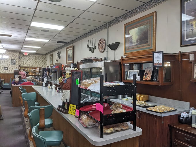 The counter at Harry's—where magic happens and calories don't count. Those turquoise stools have witnessed countless food epiphanies.