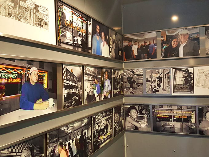 Wall-to-wall memories capture decades of satisfied customers. This isn't just decoration—it's a visual guestbook of Baltimore's hungry history.