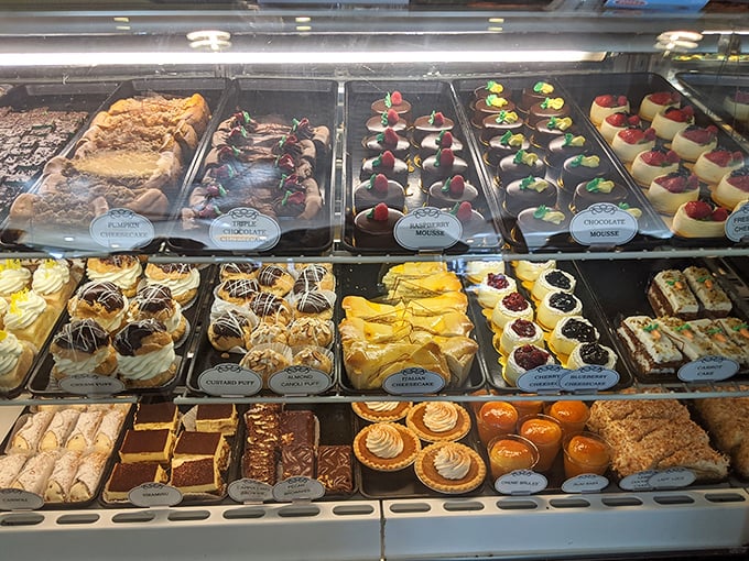 The dessert case – where willpower goes to die and "I'll just have a bite of yours" becomes the biggest lie of the evening.