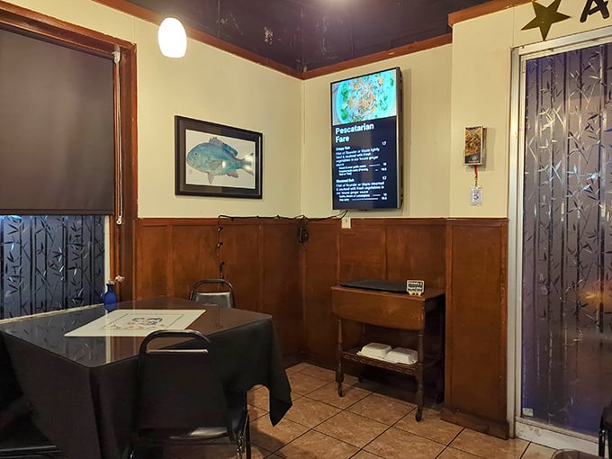 Even the digital menu board looks appetizing – technology and tradition finding common ground in this cozy corner of Melbourne.