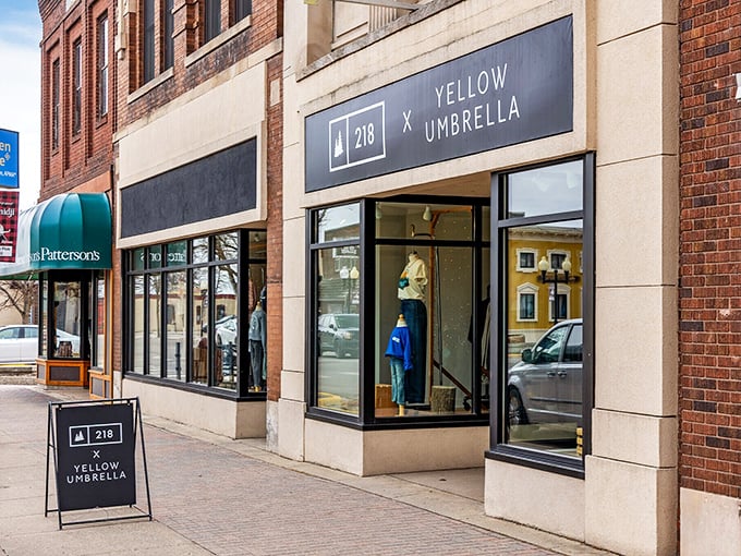 Downtown boutiques like Yellow Umbrella offer curated shopping experiences without the premium pricing of urban retail districts.