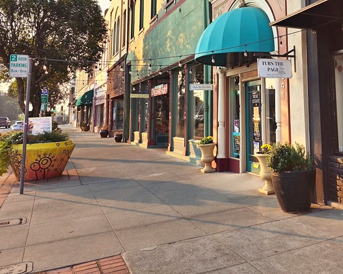 Downtown storefronts with character instead of chains, where awnings in cheerful colors invite you to browse without the pressure of big-city retail.