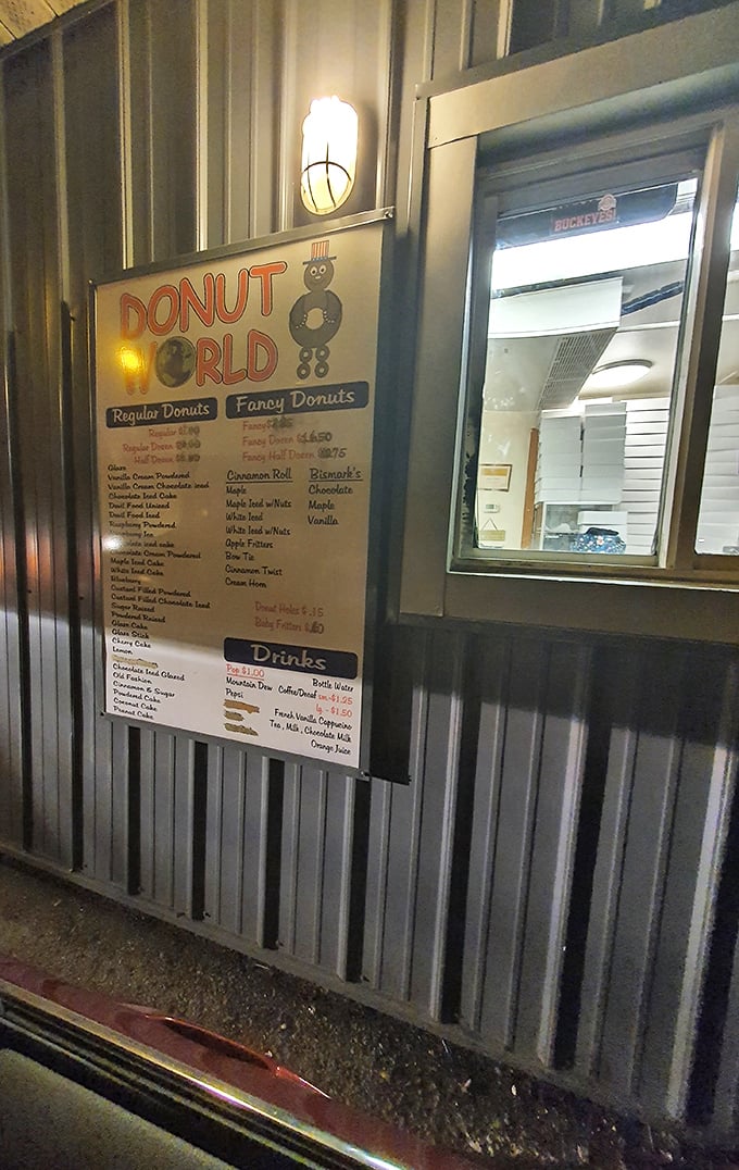The drive-thru window—where convenience meets confection, allowing donut emergencies to be resolved without leaving your car.