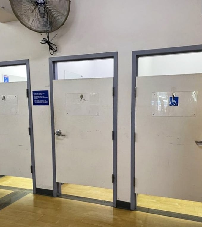 Even the fitting rooms at Goodwill tell a story – simple, functional, and waiting for you to emerge transformed by your thrifty treasures.
