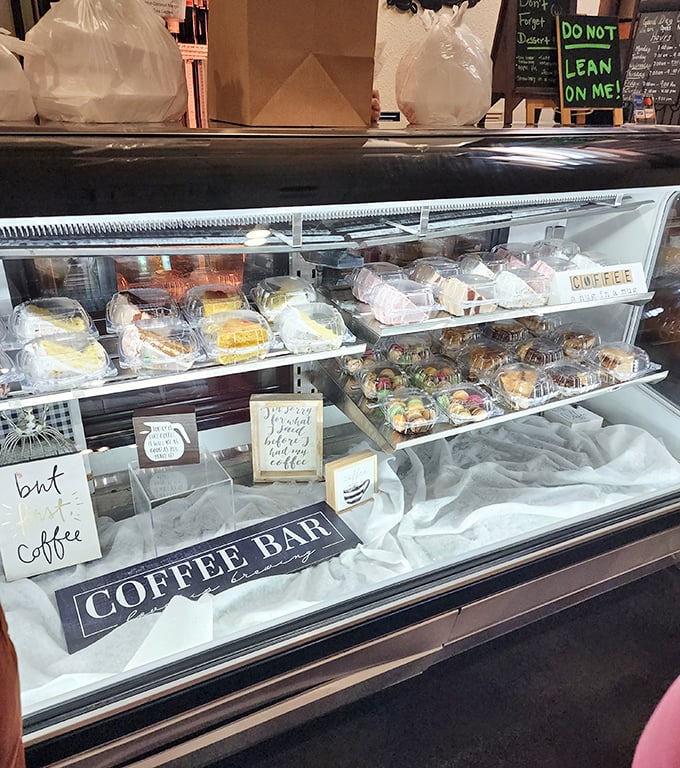 The display case isn't showing off—it's simply stating that yes, dessert for breakfast is absolutely an option here.