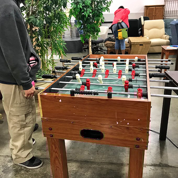 That foosball table has probably seen more action than a Vegas casino on fight night.