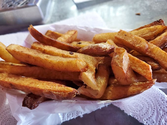 French fries with that golden-brown promise—crispy exteriors hiding fluffy potato interiors, like edible Texas treasure chests.