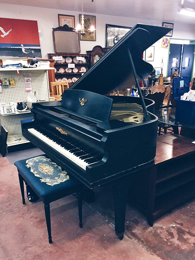 Not just any piano—a conversation piece with keys. This grand beauty is waiting for someone to play "Heart and Soul" in their living room.