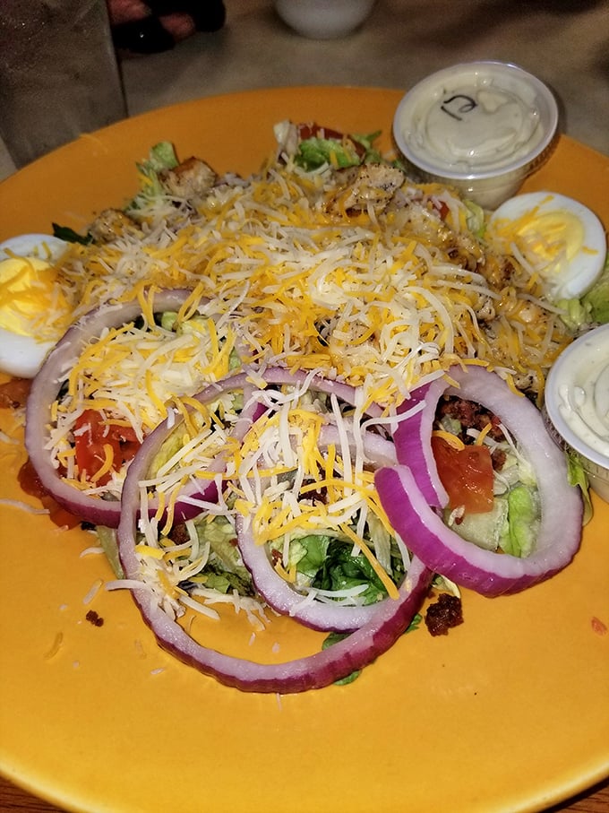 This isn't just a salad; it's a protein-packed flavor festival where grilled chicken, cheese, and fresh vegetables gather for a nutritious party on a sunny plate.