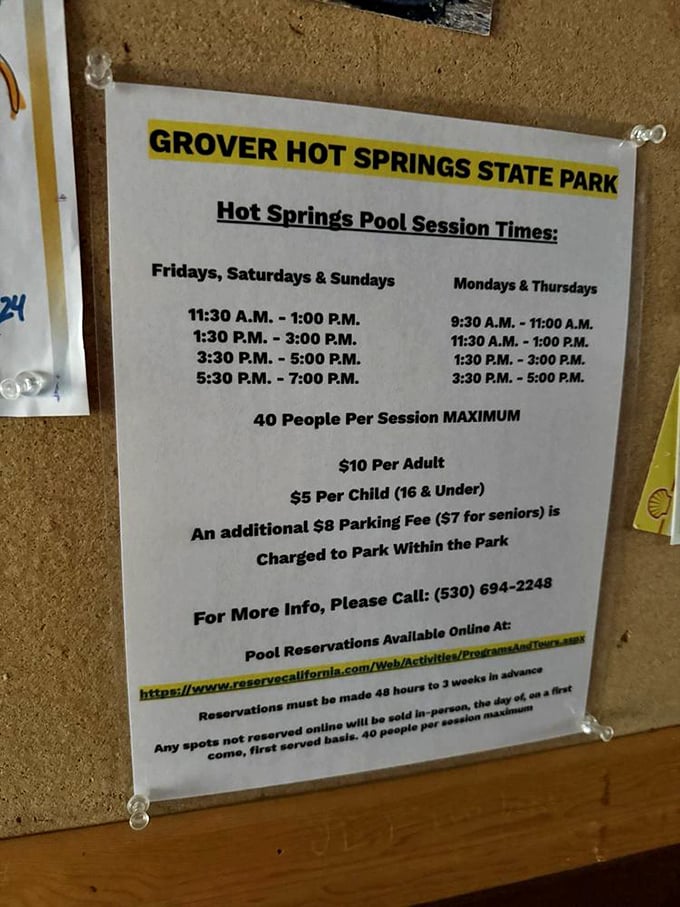 Pool schedules remind us that even paradise has operating hours—Mother Nature's spa requires reservations during busy seasons.