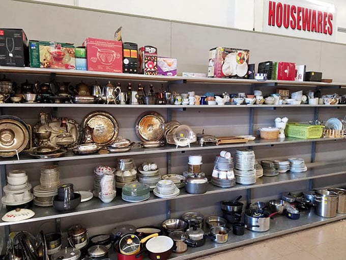 The housewares section gleams with possibility—those silver serving platters just waiting for their encore performance at your next dinner party.