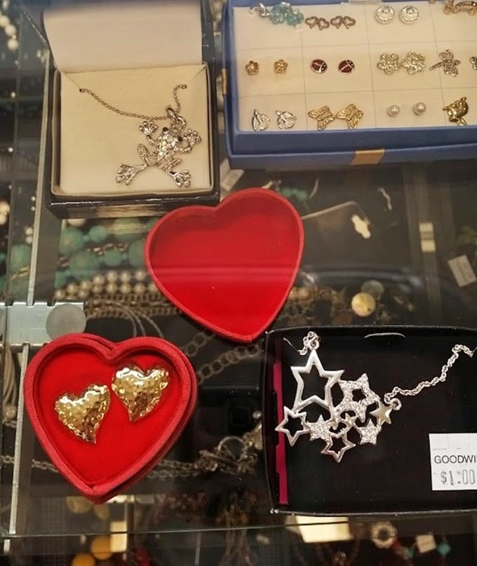 Jewelry that once adorned other necks and wrists now sparkles with possibility – from quirky skull pendants to elegant heart earrings.