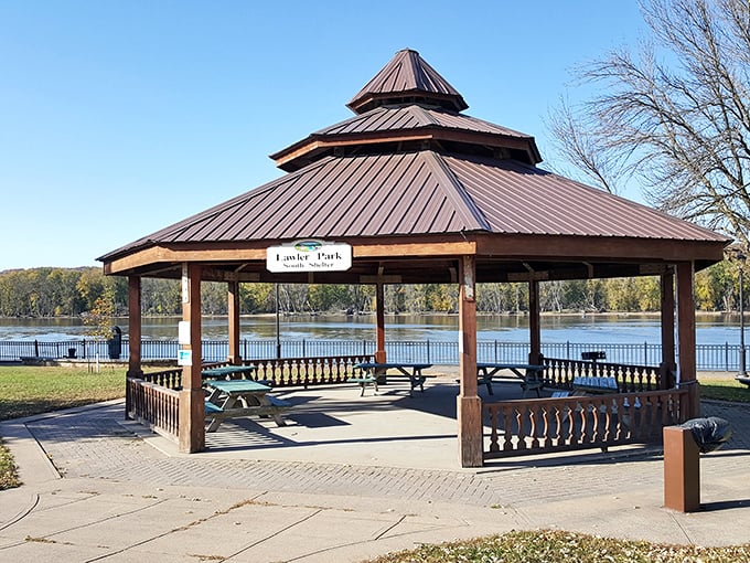 Lawler Park's gazebo overlooking the Mississippi offers the perfect spot to contemplate life's big questions, like "Why didn't I move here sooner?"