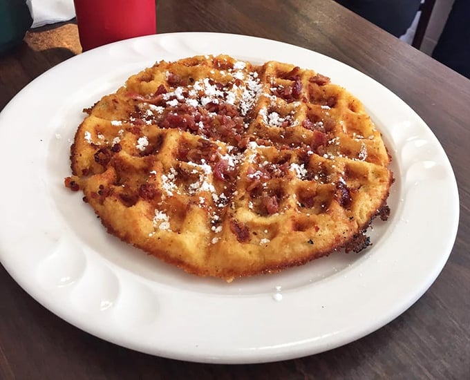 A waffle that's found its soulmate in maple bacon, proving some relationships are just meant to be.