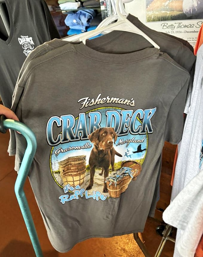 Even the t-shirts celebrate the Maryland way of life—where dogs, crabs, and the phrase "Ruff Life" somehow make perfect sense together.