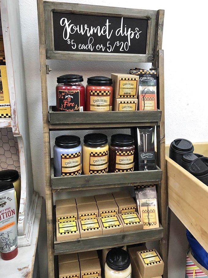 A rustic display of gourmet dips and candles—because sometimes you need to bring the Cookie Jar experience home.