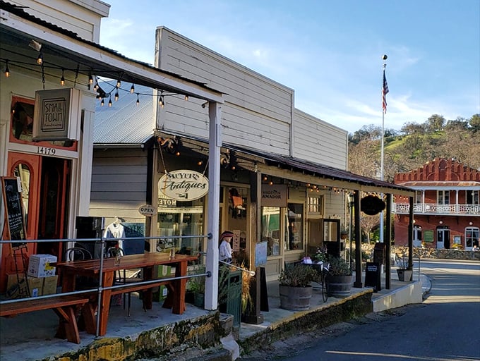 Meyer's Antiques offers treasures behind weathered wood—the kind of place where every object has a story worth hearing.