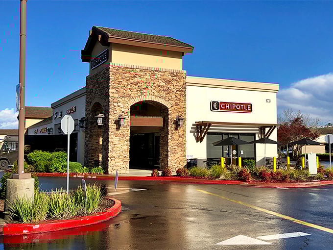 Even Chipotle looks distinguished when it's dressed up in stone and timber to match the neighborhood's historic vibe.