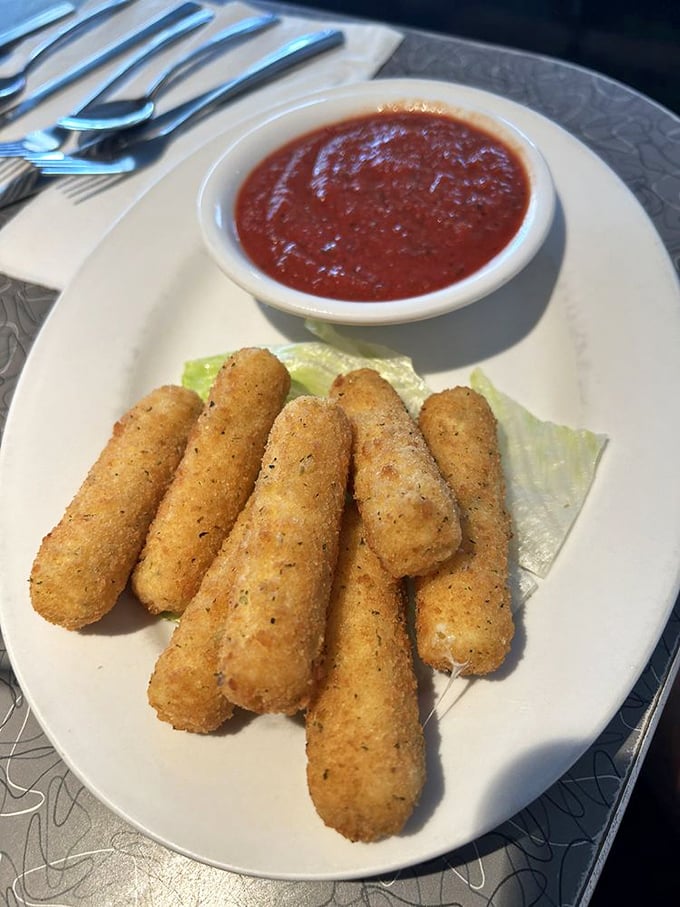Mozzarella sticks – the appetizer that never graduated to adulthood, thank goodness. That marinara is dressed and ready for dipping action.