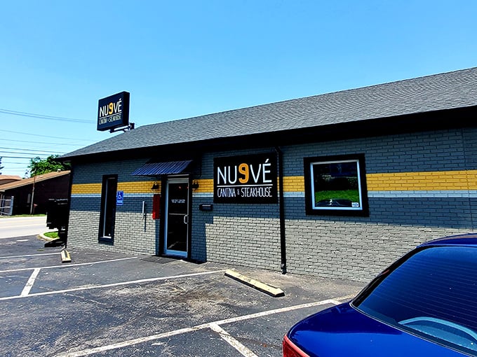 NU9VÉ's contemporary facade hints at culinary innovation, a modern dining outpost where tradition meets fresh interpretation. 