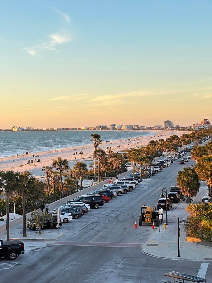 St. Pete Beach stretches into the distance, a perfect panorama of palms, sand, and the gentle curve of the coastline.