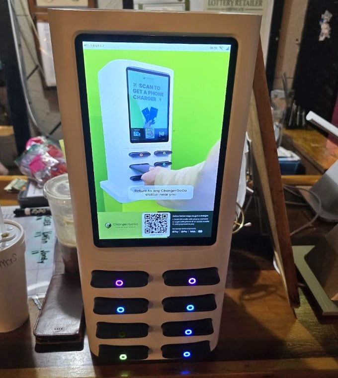 Modern convenience meets small-town hospitality—charge your phone while your taste buds get their own kind of electrical stimulation.