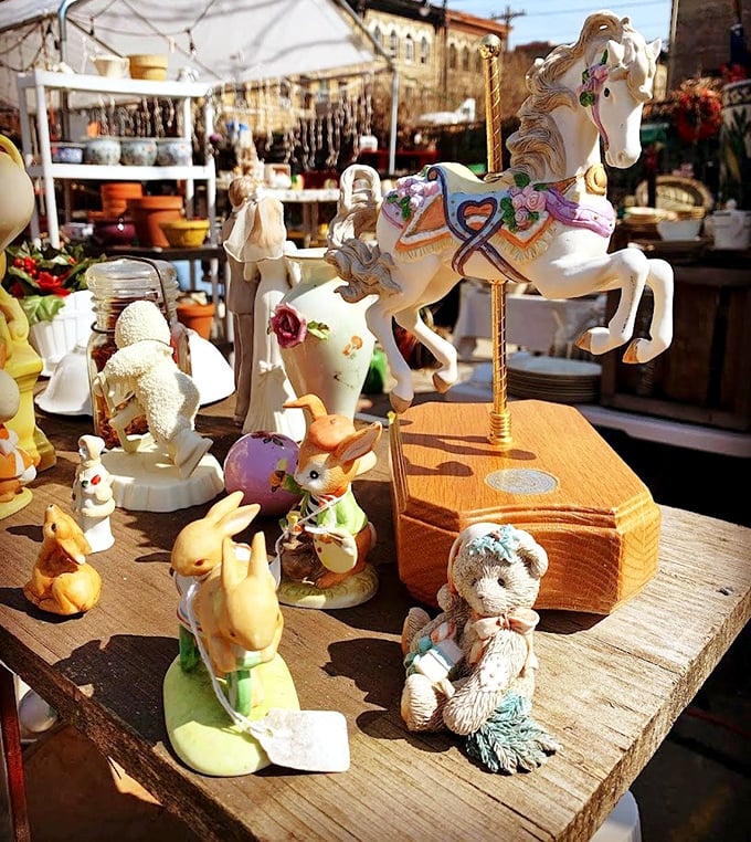 Carousel horses and porcelain figurines create a miniature wonderland of nostalgia that would make any collector's heart race.