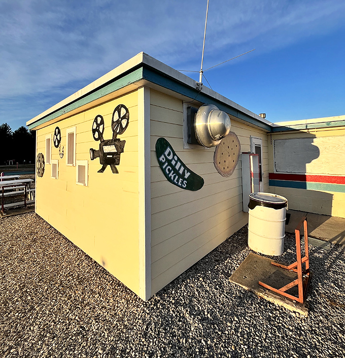 The projection booth and concession hub – where movie magic meets munchie heaven.