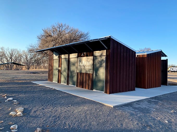 Modern restroom facilities prove that roughing it doesn't mean completely abandoning civilization's greatest invention: indoor plumbing.