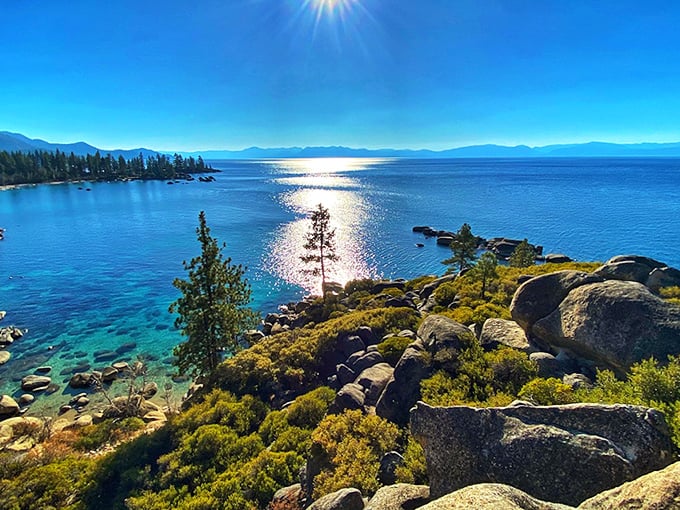 Nature's light show across Tahoe's waters. That sparkle isn't Photoshop—it's just another day in paradise.