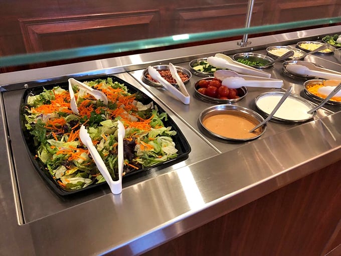The salad bar offers a token nod to healthier options before you surrender completely to the siren call of Southern comfort food.