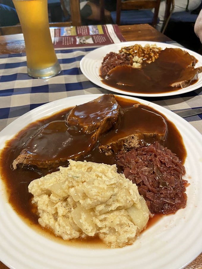Sauerbraten doesn't translate to "fork-tender perfection," but it should. This slow-cooked masterpiece with red cabbage and spätzle speaks the universal language of delicious.