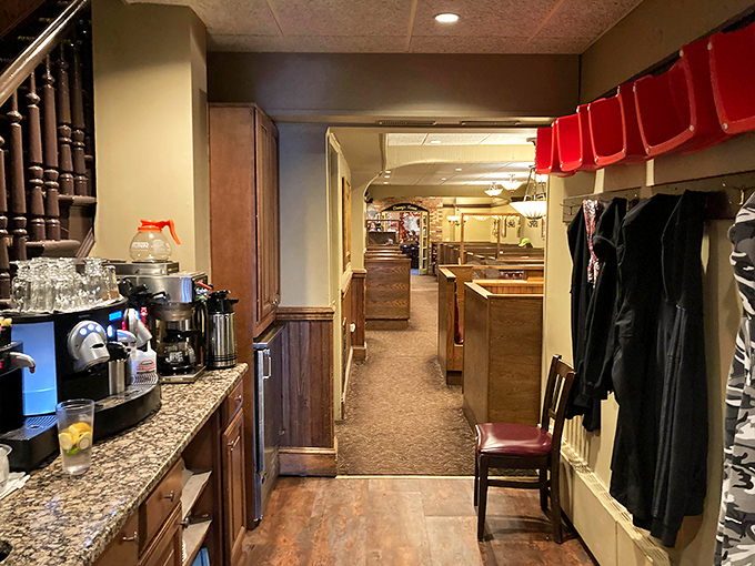 Behind the scenes, the service area reveals the restaurant's attention to detail—everything in its place, ready for another night of feeding happy customers.