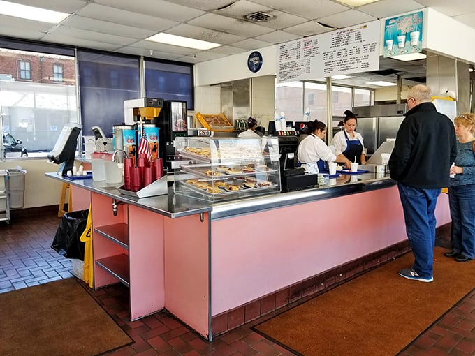 The pink counter and display case – showcasing treats that have satisfied Findlay's sweet tooth for generations.