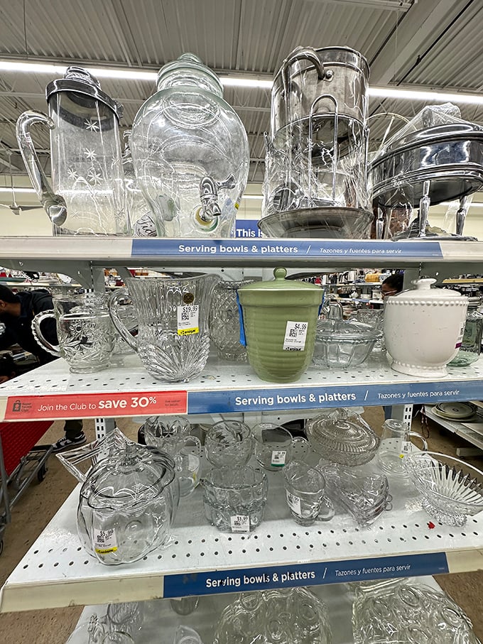 Crystal and glass serving pieces that whisper of dinner parties past, ready for your next gathering of impressed friends.