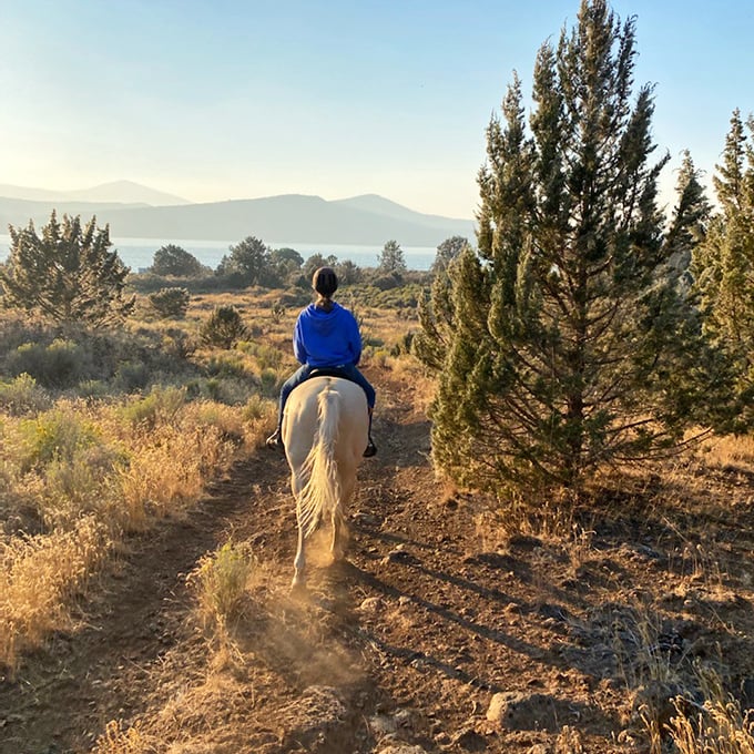Horseback riding through high desert country – where the WiFi is weak but the views are strong.
