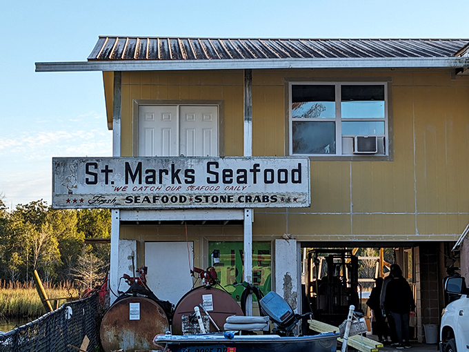 We catch our seafood daily—not just a sign, but a solemn promise from generations of St. Marks fishing families.