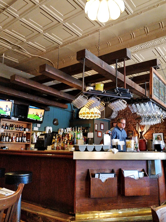 The ornate ceiling and suspended wooden rack showcase the attention to detail that keeps this Columbus institution feeling special after all these years.