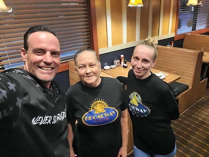 The smiles behind the meals – Broadway's team brings the magic. Their matching shirts can't hide their individual personalities that make each visit special.