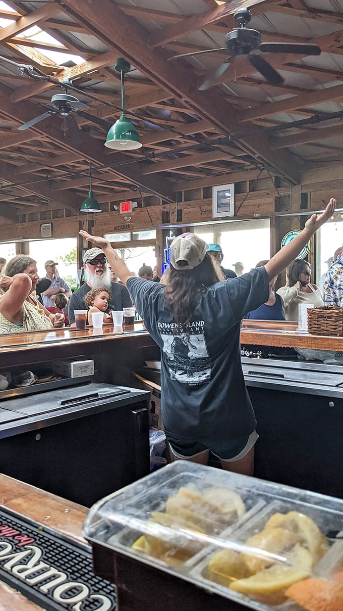 The staff at Bowens Island don't just serve food—they orchestrate a seafood symphony with the enthusiasm of true believers.