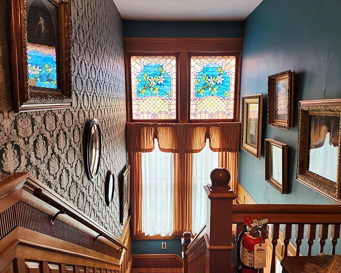 Stained glass windows that filtered sunlight for generations – the original mood lighting. These colorful panes turned ordinary afternoons into kaleidoscopic experiences.