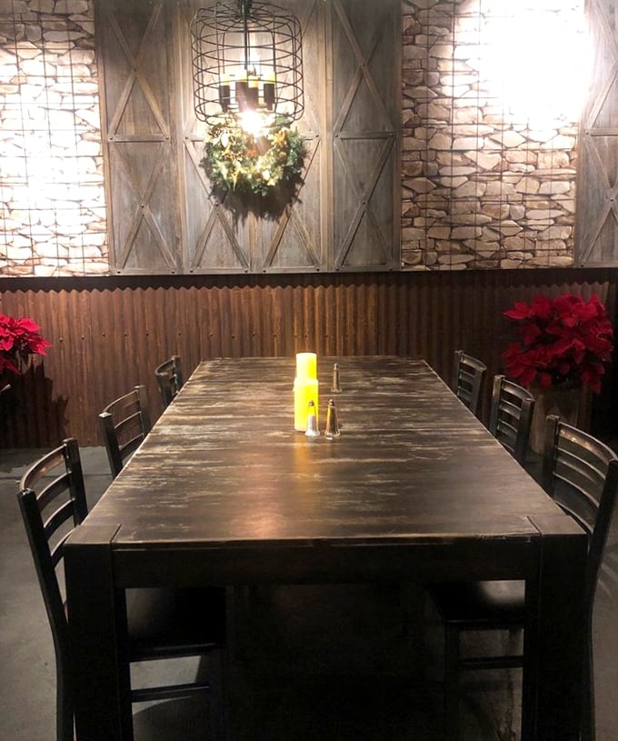 A communal table that whispers, "Bring friends, make memories" – rustic wood and stone create the backdrop for stories that will be told for years.