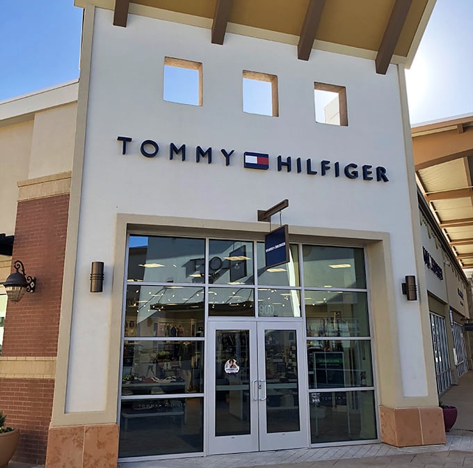 Tommy Hilfiger's clean architectural lines mirror its classic American style – preppy fashion with prices that won't sink your boat.