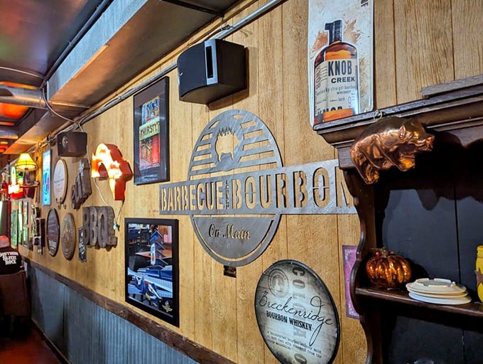 The walls tell stories of bourbon heritage and racing legends – like being in your coolest friend's basement, if your friend was a barbecue pitmaster.