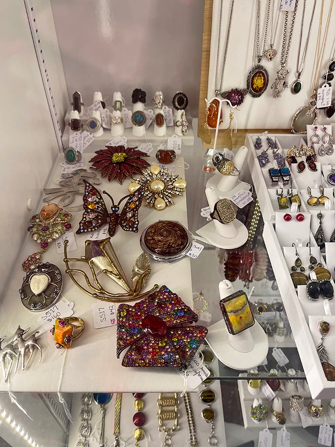 Jewelry that tells stories—from that spectacular butterfly brooch to delicate pendants, each piece once completed someone's perfect outfit.