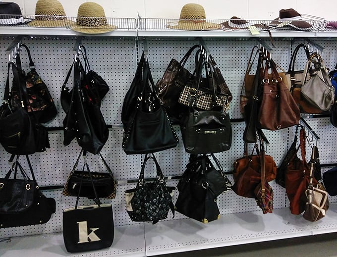 Handbag heaven for the accessory aficionado—each purse a portable time capsule from another woman's life journey.