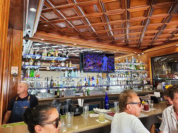 A bar stocked for maritime celebrations—where sailors and landlubbers alike find common ground in good spirits.