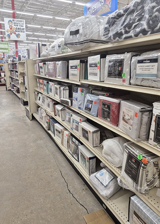 Bedding bonanza where thread counts meet rock-bottom prices. Those sheet sets cost less than a mediocre dinner out—sweet dreams indeed!