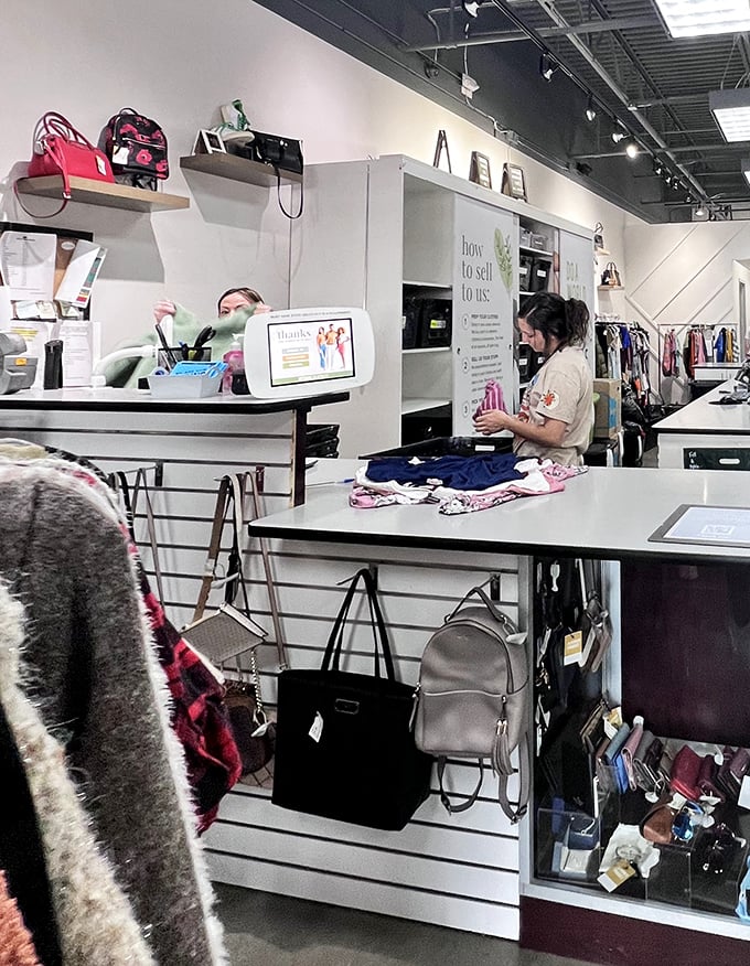 The checkout area doubles as fashion central command – where friendly staff turn your finds into take-home treasures.