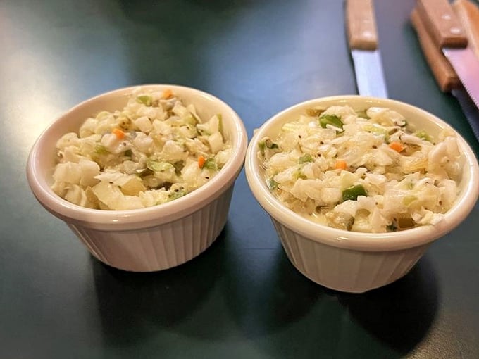 Coleslaw so fresh and crisp it's not just a side—it's the essential counterpoint in the barbecue symphony.